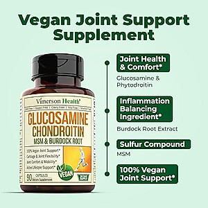 Vegan Glucosamine Chondroitin MSM - 100% Vegan Joint Support Supplement for Women & Men with Burdock and Glucosamine Sulfate 1500 mg. Used for Cartilage and Joint Health and Flexibility - 90 Capsules