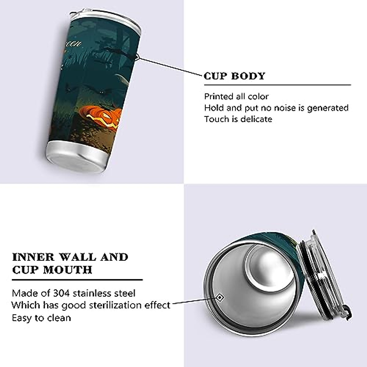 Jihqo Happy Halloween Theme Tumbler with Lid and Straw, Insulated Stainless Steel Tumbler Cup, Double Walled Travel Coffee Mug Thermal Vacuum Cups for Hot & Cold Drinks 20oz