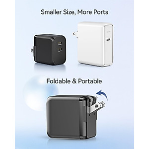 45W USB C Charger, K&ZZ Dual USB-C GaN Charger Foldable PD Super Fast Charger Block Compact Type C Wall Charger for iPhone 15/ 15Pro, Galaxy S23 Ultra/ S22/ Note, MacBook, iPad (45W, Black)