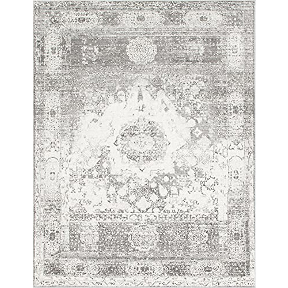 Unique Loom Rosso Collection Traditional, Vintage, Medallion, Border, Distressed, Southwestern Area Rug, 8 ft x 10 ft, Gray/Ivory