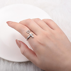 Hioed Cross Purity Ring for Women - Sterling Silver Faith Rings Adjustable Thumb Ring Christian Jewelry Confirmation Gifts for Women