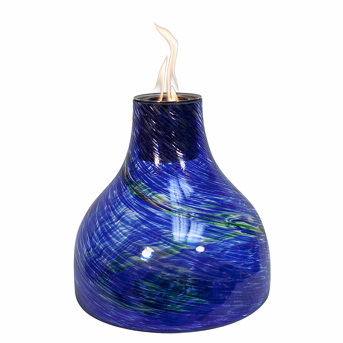 EchoFlame - Illuminarie Magnum Glass Indoor/Outdoor Portable Tabletop Fireplace and Gel Burner. Use with Certified Safe EchoFlame Gel-Fuel cans. Blue/Green, 11.75 x 12.25 inches