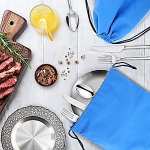 ACETOP 10Pcs Silver Storage Bags Anti Tarnish Fabric Cloth Bags 10" x 12", Silverware Jewelry Storage Bags, Silver Keeper Bag for Silver Storage, Sterling, Silverplate, Flatware, Holloware, Coins (Blue)