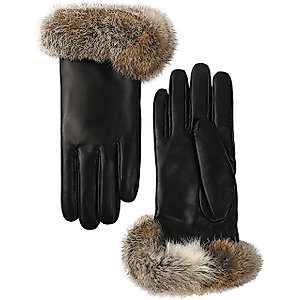 OCXMME Super Warm Womens Rabbit Fur Lined and Cuff Leather Gloves for Women Touchscreen Texting Driving Gloves Black Large