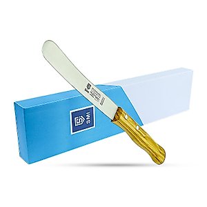 SMI - Bread Knife Solingen Butter Knife Olive Wood Handle Butter Spreader Table Knife with Wide Blade - Made in Germany - Not Dishwasher Safe