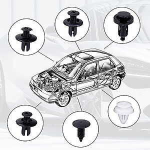 Dewkou 100 PCS Car Bumper Retainer Clips, 6.3mm 8mm 9mm 10mm Nylon Fasteners Rivet Replacement Kit, Push-in Screw Bumper Push Rivet Clip with Removal Tool, Suitable for Most Models (Black)