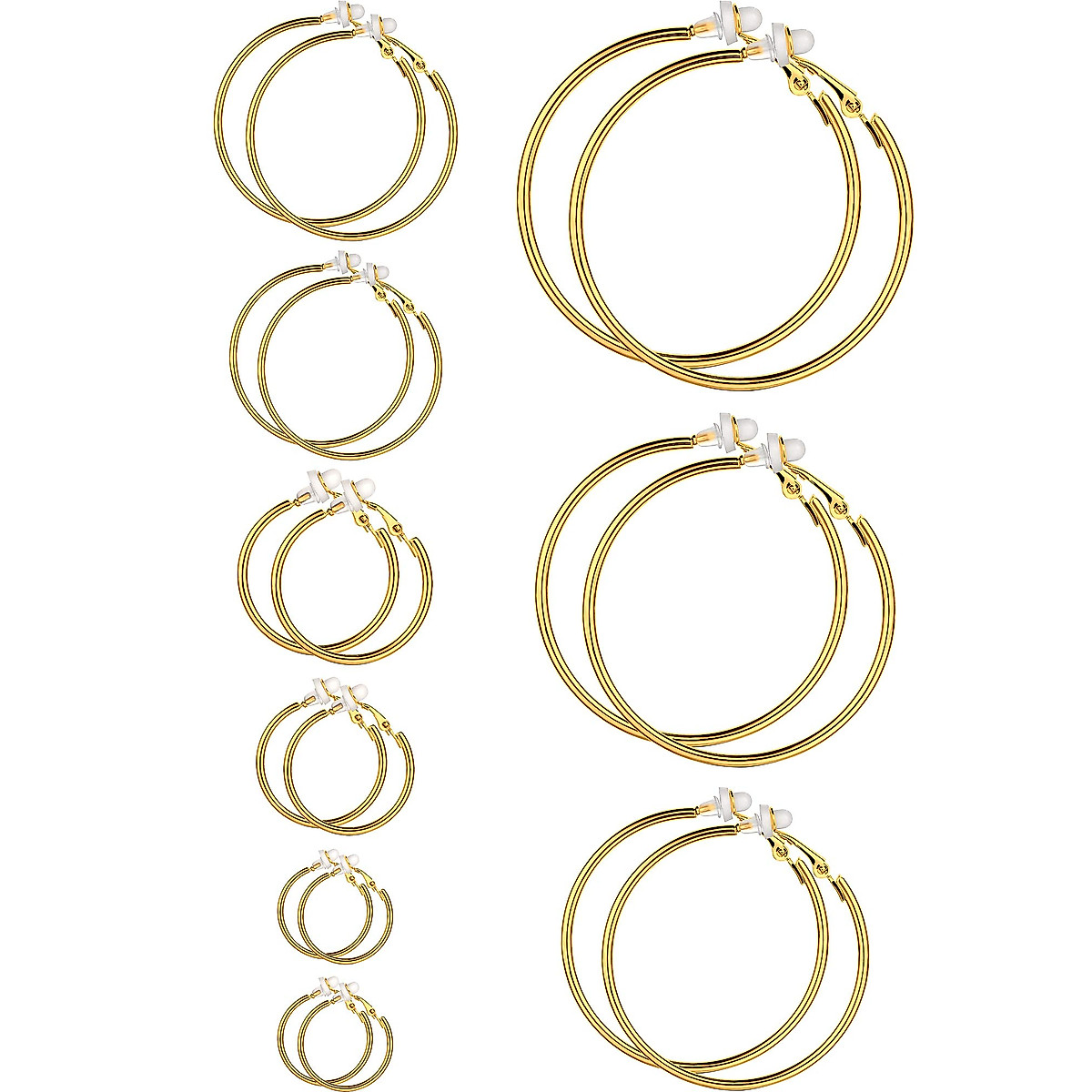Sumind 6 Pairs Clip on Hoop Earrings Hoop Gold Earrings Non Piercing Earrings Set for Women, 6 Sizes