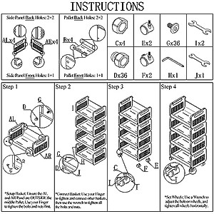 FSLGWRK 4 Tier Rolling Cart, Stackable Metal Kitchen Storage Cart with Wheels, Black