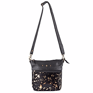 SIXTEASE Crossbody Bag for Women Vintage Style Genuine Leather, Upcycled Canvas, Rug, or Hair On - Cross Body Womens Bags with Inside Zipper Pockets - Black