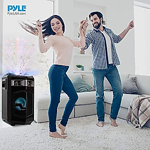Pyle Portable Rechargeable Wireless PA Speaker System w/ Bluetooth, 500W Peak Power Outdoor Speaker Microphone Set with Mic Talkover, Flashing LED DJ Lights, USB SD FM Radio AUX, Mic Included