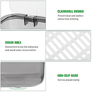 Cabilock Flatware Tray Kitchen Drawer Organizer with Lid and Drainer- Plastic Kitchen Cutlery Tray and Utensil Storage Container with Cover- Dust- Proof Dinnerware Holder