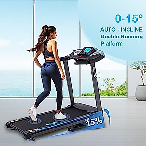 HUAGEED Treadmill for Home with 15% Auto Incline, 0.5-10 MPH Speed, Foldable Treadmills with APP, Speaker, 18" Wide Belt, 15 Programs, Smart Running Machine for Apartment Walking and Jogging, 2.5HP