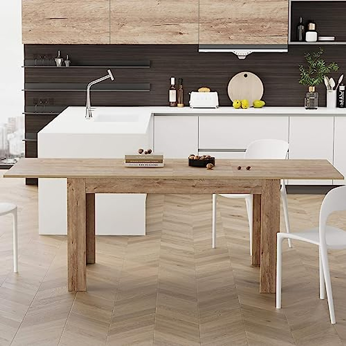 Mobili Fiver, Easy, Extendable Dining Table, Oak, Made in Italy