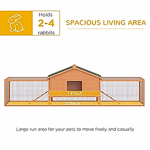 PawHut 2-Story Large Wooden Rabbit Hutch Pet House with Ramps, Lockable Doors, Run Area and Asphalt Roof for Outdoor Use