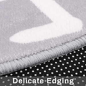 LIVEBOX Round ABC Kids Rug for Boy and Girl,Circle Washable Area Rug Non-Slip Crawling Play Mat for Playroom,Alphabet Nursery Area Rug Circular Learning Carpet for Bedroom (47",Grey)