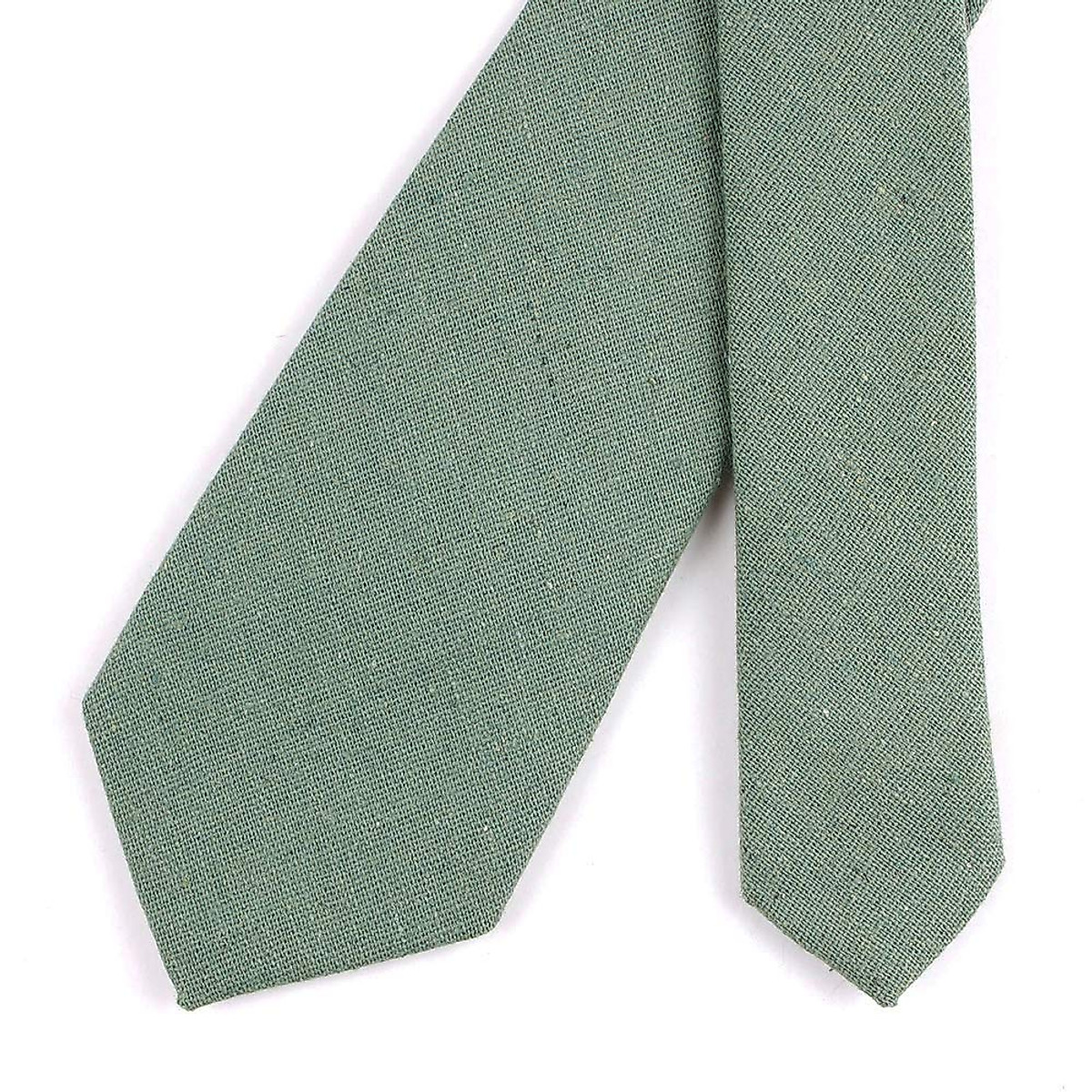 Elfeves Men Skinny Mint Green Ties Cotton Timeless Narrow Width Best Neckties for Grooms