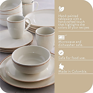 Corona Dinnerware Set 16-pieces Earthenware | Beige Caoba | Hand-Painted | Set de Vajilla 4 puestos | 16 piezas | Ceramica | Artisan Decor