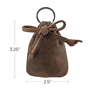 Hide & Drink, Mini Medieval Pouch Keychain, Tiny Bag with Keyring, Coin Organizer, Coin Pouch, Change Holder, Full Grain Leather, Handmade, Bourbon Brown