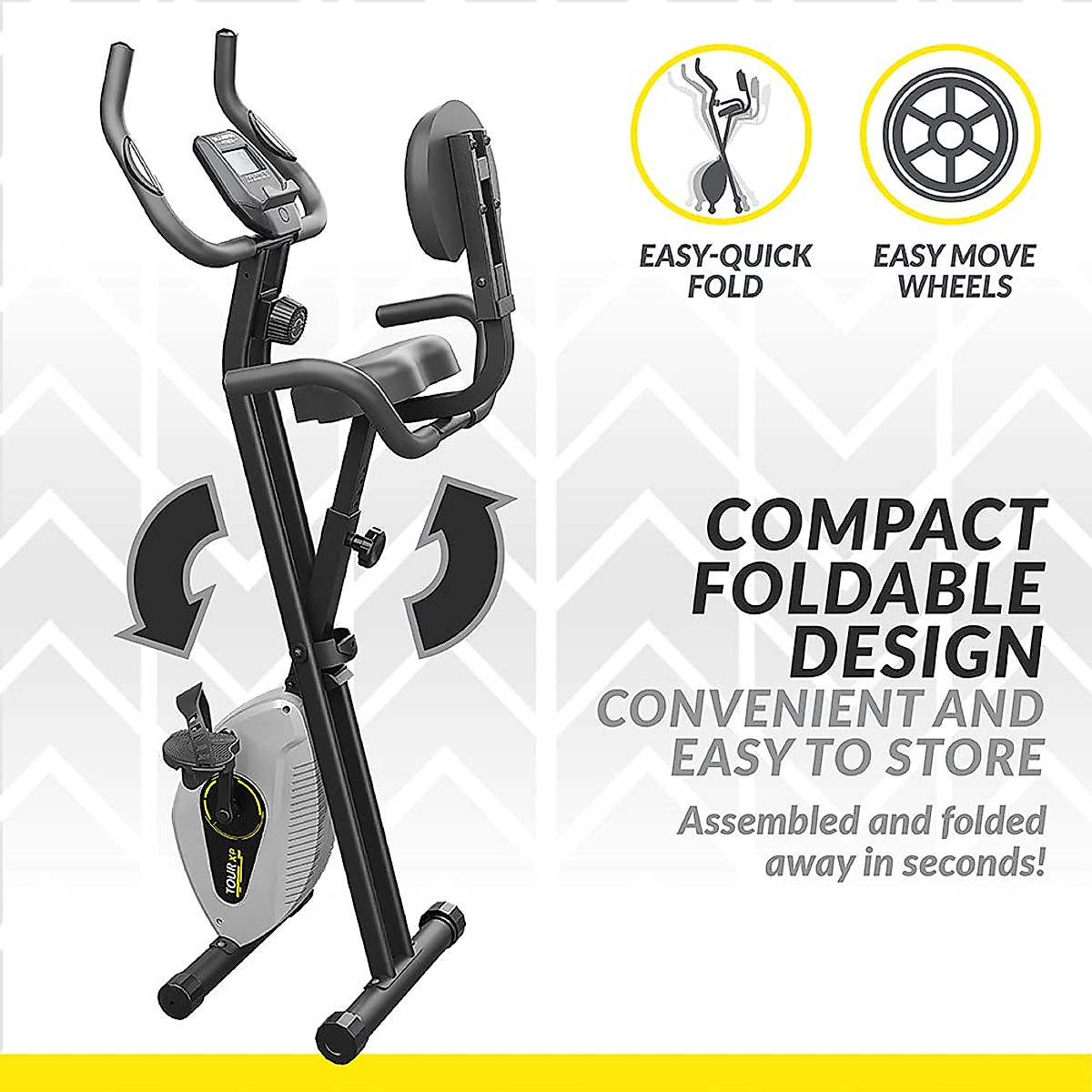 Bluefin Fitness Tour XP Exercise Bike | Home Gym Equipment | Heavy-Duty Steel Frame | Foldable Design | 8 x Resistance Levels | Heart Rate Sensors | Kinomap App Compatible | LCD