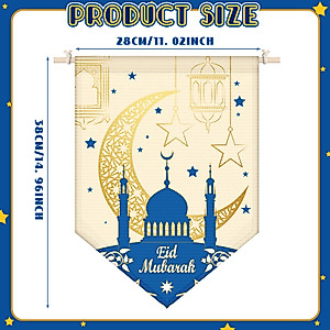 4 Pcs Ramadan Kareem Hanging Door Sign, Eid Mubarak Decorative Ramadan Canvas Sign Party Decorations Welcome Banner for Ramadan Kareem Eid Mubarak Home Door Decor Party Supplies, 14.96 x 11.02 Inch