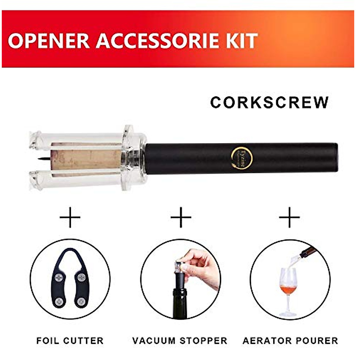 Air Pressure Pump Bottle Opener With Foil Cutter,Aerator Pourer,Vacuum Stopper(4PCS),Simple Cork Remover ,Efficient Corkscrew Bottle Opener,Great For Wine Lovers,Perfect Wine Gift.