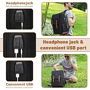 Vintage Backpack Anti Theft Laptop Backpack Men Women Business Travel Computer Backpack School College Bookbag Stylish Water Resistant Vintage Backpack with USB Port Fits 15.6 Inch Laptop Black