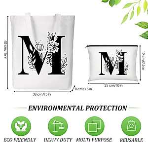Reginary Monogrammed Initial Tote Bags Personalized Gift for Women Makeup Bag for Wedding Bridesmaid Birthday(Letter M)