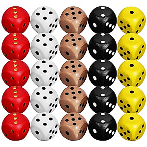 Toyvian 25pcs Dice Set Colored Wooden Dice, 16mm Board Games Dice 6 Sided Dice Set Bulk Rounded Corners Dice for Dices Game, Classroom Teaching, Board Games