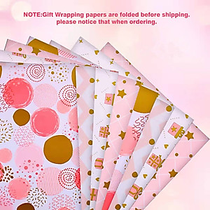 Wrapping Paper Pink Gold Birthday Gift Wrapping Paper for Girls Women-Soft Pink Gift Wrap Paper and Ribbon Sticker for Present - Pretty Light Pink Wrapping Paper Birthday Girl Wrapping Paper Birthday Wrapping Paper Girls Folded Sheets for Party,Wedding,Va