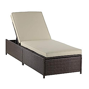 Serta Brown Resin Wicker Outdoor Patio Furniture Collection, Storage Chaise Lounge, Beige