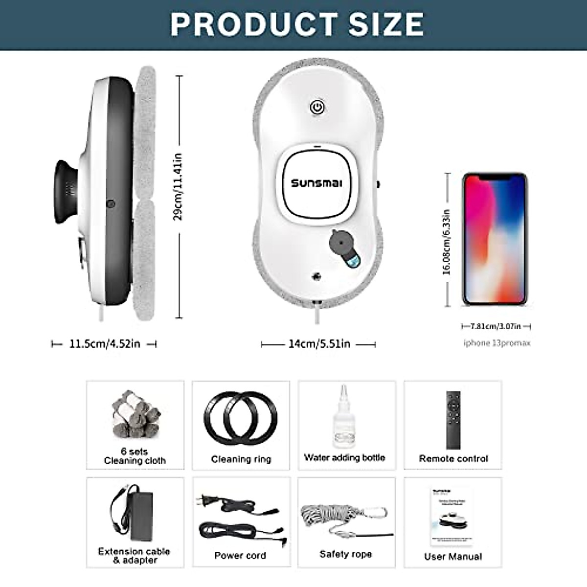 Window Cleaning Robot, SUNSMAI Smart Window Vacuum Cleaner with Automatic Water Spray, Remote Control Robot Window Washer for Windows/Tiles/Glass Door(White)