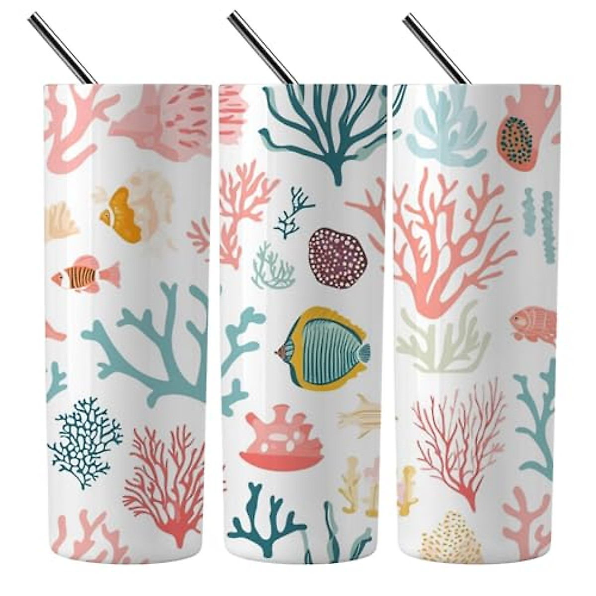 Tumbler with Lid and Straw Cartoon Water Plants and Fish thermos coffee travel mugcute cups 20 oz insulated tumbler for Daily Holiday Decor Gift coffee cup