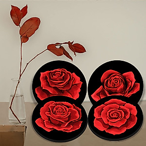 Red Rose Electric Stove Burner Covers，Set of 4 Round Stove Burner Covers，8 Inches and 10 Inches，Gas Stove Burner Covers,Metal Stove Burner Cover，Rose Bloom Cooktop Decorative，Home Decor,Kitchen Decor