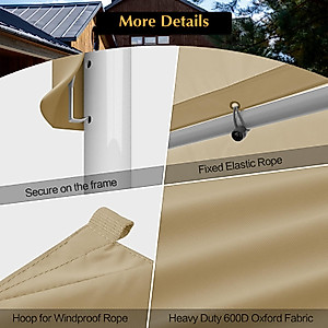 GOTRUTH 10x20 Canopy Replacement Cover, Carport Replacement Canopy Top Cover for 10' x 20' Frame, 800D Heavy Duty Waterproof & UV Protected Car Canopy with Ball Bungees (Frame is not Included) (Beige)