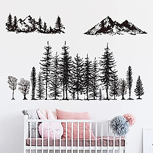 3 Sheets Mountain Forest Bear Wall Decals Stickers Pine Tree Wall Decals Woodland Trees Wall Stickers Deer Forest Decals for Kids Nursery Bedroom Living Room Decor, 11.8 x 35.4 Inches (Bear)