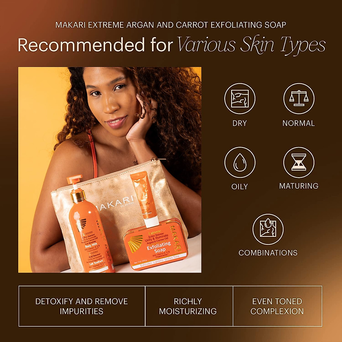 MAKARI Extreme Active Intense Argan & Carrot Oil Exfoliating Soap (7oz) | Advanced Brightening Bar Soap | With Apricot Seed Extract and Vitamins C & E | Helps Reveal Natural Skin Radiance