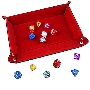 1 Piece Dice Holder Dice Pad Dice Rolling Tray PU Leather Dice Tray Rectangle Folding Dice Tray for Dice Gaming and Other Table Games, Red