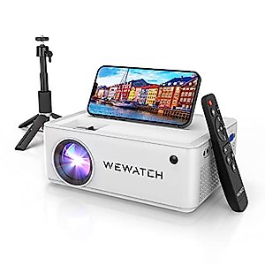 WiFi Bluetooth Projector with 12 inch Lightweight Tripod Stand, WEWATCH 8500L Portable Movie Projector for Home Outdoor, 1080P Video and 260" Display Supported, Use with TV Stick, HDMI, iOS, Android