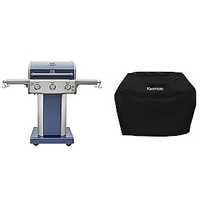 Kenmore 3-Burner Outdoor BBQ Grill | Liquid Propane Barbecue Gas Grill with Folding Sides & Grill Cover for Outdoor Grill, 56 Inch, Waterproof, Weather- UV- and Fade-Resistant