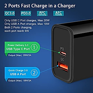 Type C Fast Charger for Google Pixel 7 Pro 7 6a 6 Pro 6 5a 5G 5 XL 4a 4 XL 3a,Samsung Galaxy A14 A13 5G A53 S22 S23, 38W Auto Car Charger Plug,20W PD&QC3.0 Wall Power Adapter, 6FT USB C Charging Cable