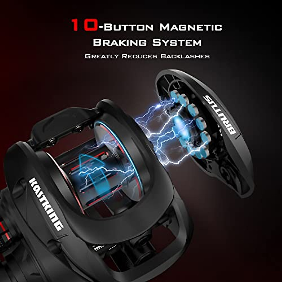 KastKing Brutus Baitcasting Fishing Reel, Graphite Frame, 7.2:1 Gear Ratio, 5+1 Shielded Stainless-Steel Ball Bearings,10 Button Magnetic Braking System, 17.6LB Carbon Fiber Drag, Left Hand