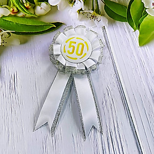 White and Gold 50th Birthday Party Accessories Tin Badge, Happy 50th Birthday Badge, Men's and Women's Birthday Party Supplies