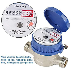 Oumefar 15mm 0.5 inch Water Flow Meter Cold Water Meter Arbitrary Rotation Function with Fittings for Garden and Home Usage