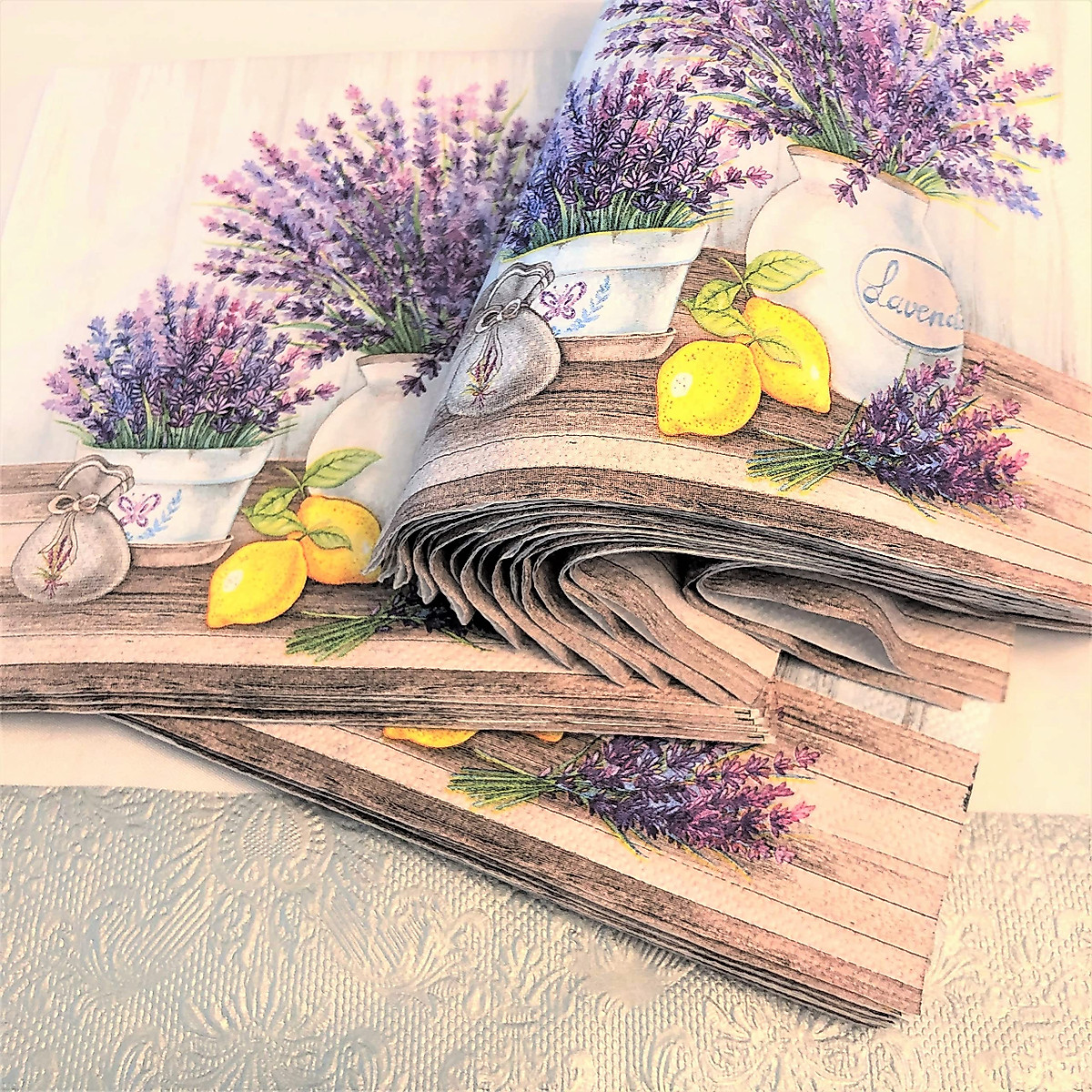 20-ct 13x13 Lavender Floral Napkins Decorative Napkins Mother's Day Napkins Disposable Floral Paper Napkins for Decoupage Floral Cocktail Lunch Dinner Napkins Paper Rustic Lavender Napkins in Pots