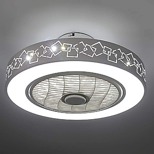 Ceiling Fan Light, Enclosed Round LED Dimmable Ceiling Lighting Fan with Invisible Blades,Semi Flush Mount Low Profile Fan W/Remote Control for Bedroom Office Living Room Children's Room 110V