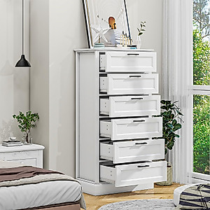 biukpci Tall White 6 Drawer Dresser, Wood Vertical Chest of Drawers for Bedroom, 55" H Modern Lingerie Dressers for Closet, Living Room, Hallway and Home Office