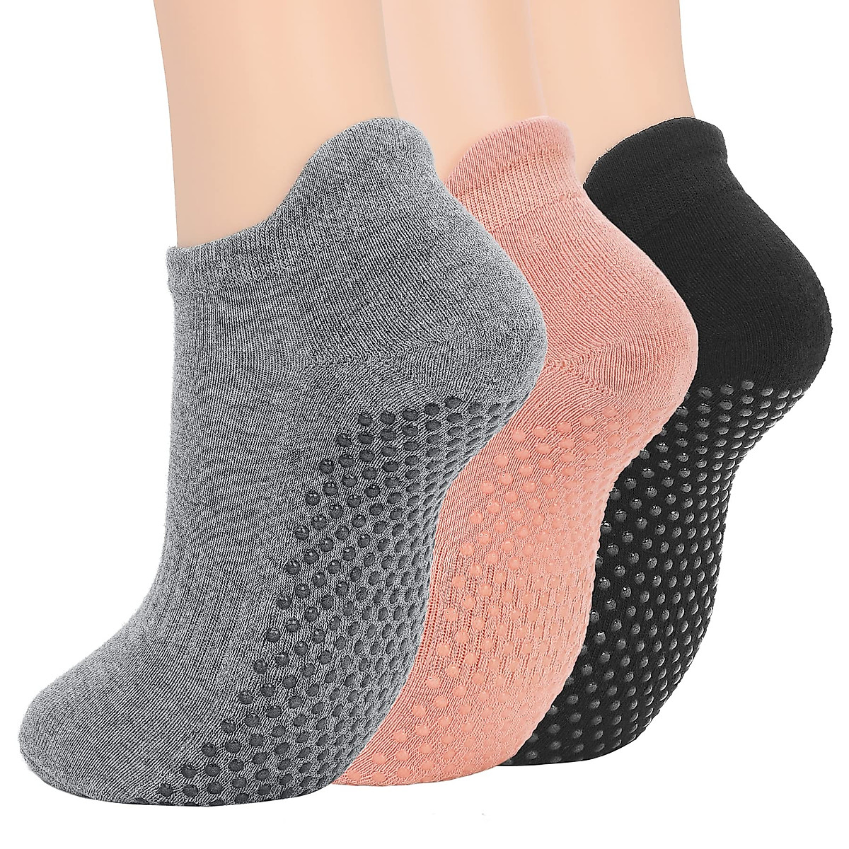 Zando Pilates Socks Non Slip Barre Socks for Women Anti Slip Hospital Socks With Grips For Women Cozy Yoga Socks Gripper Socks Black Compression Non Skid Ankle Socks Running 3/Black Grey Pink One Size