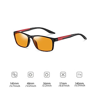 B BIKRUL Best anti glare Amber lens night vision glasses for driving,computer gaming glasses for men for eye strain,black square blue light glasses men