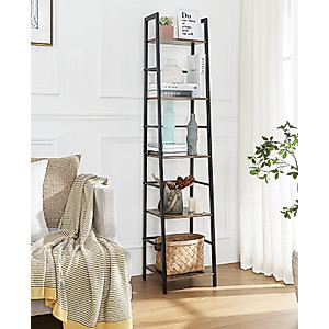 Pshelfy Bookshelf, 5-Tier Narrow Ladder Shelf Bookcase with Metal Frame, Freestanding Corner Rack Shelves for Small Spaces Display Storage Organizer Tall Skinny Shelf for Living Room Kitchen