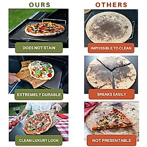Advanced Pizza Stone for Oven and Grill - Ceramic Coated Non Stick with Wooden Pizza Peel Paddle & Pizza Cutter Set - Detachable Serving Handles - BBQ Grilling Accessories - 15" Large Stone